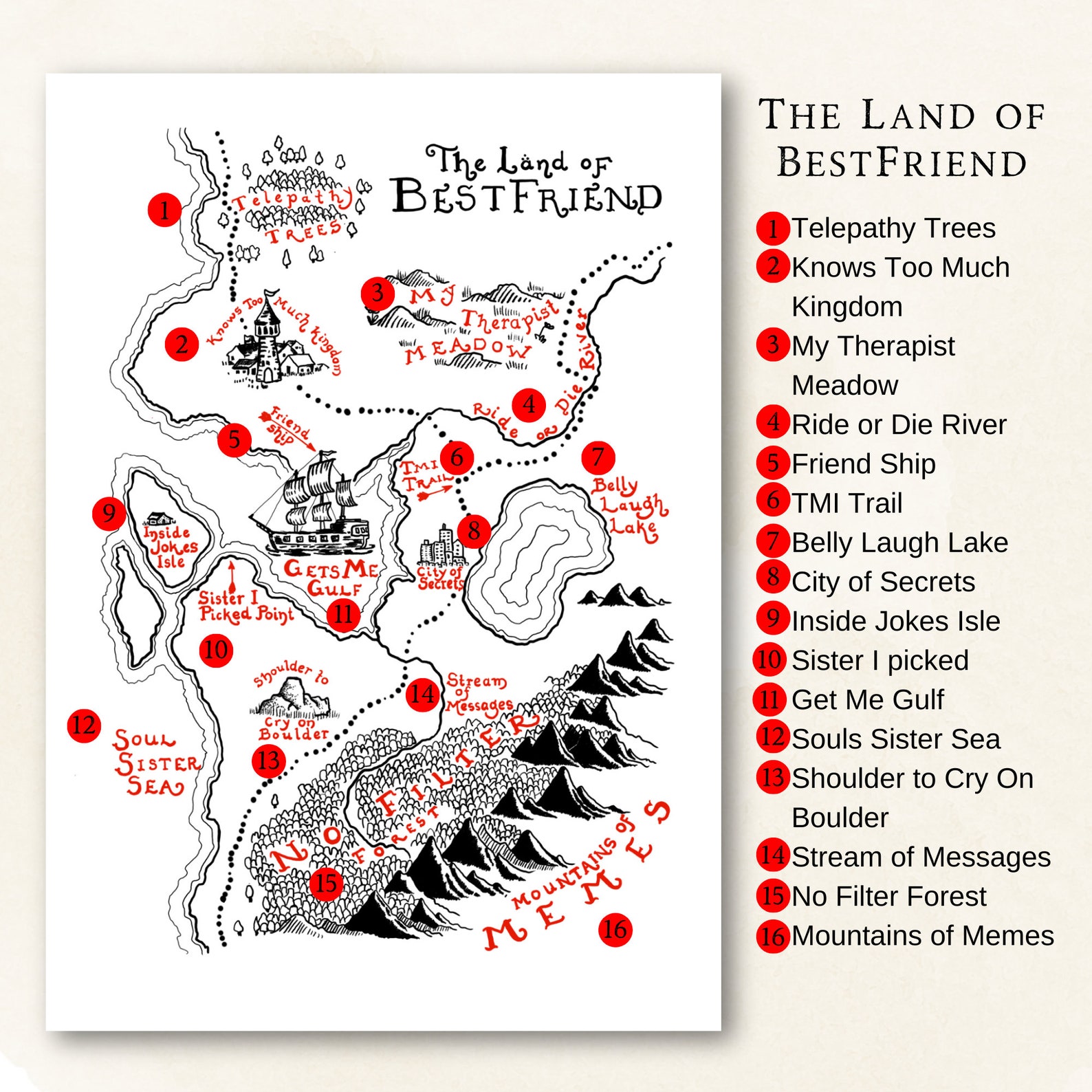 Best Friend Map Poster, Downloadable Friendship Gift, Gifts for Her ...