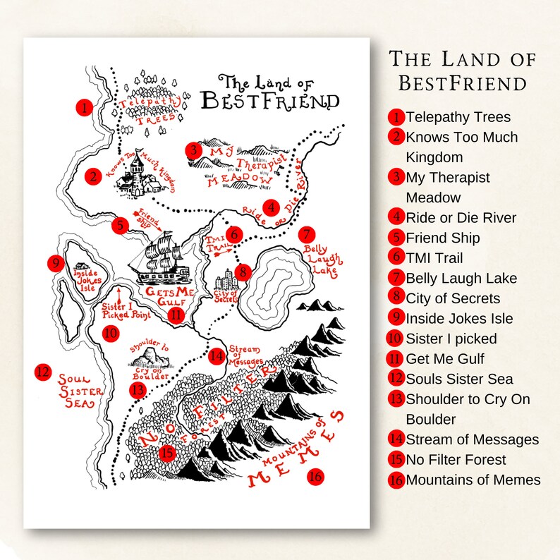 Best Friend Map Poster, Downloadable Friendship Gift, Gifts for Her ...