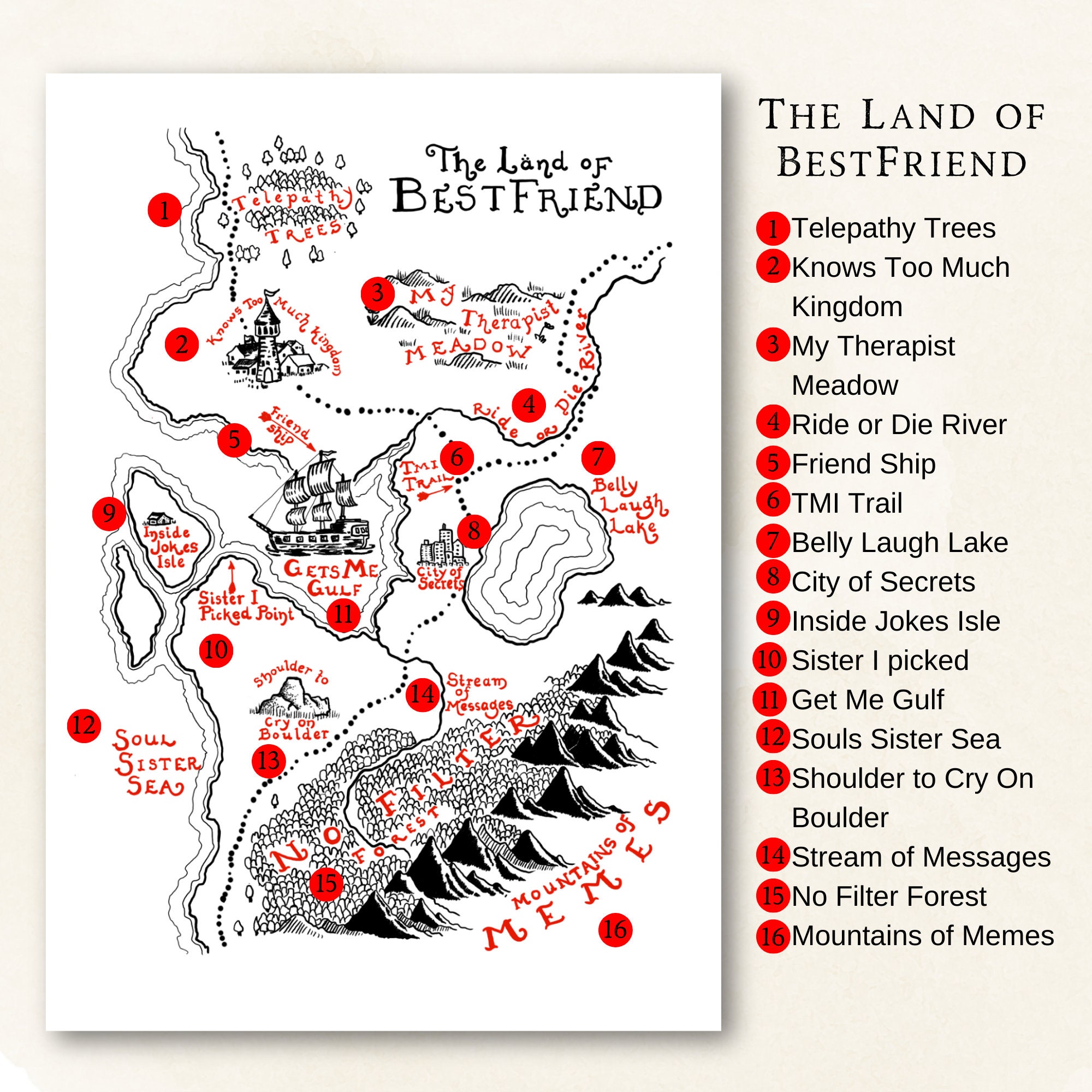 Best Friend Map Poster, Downloadable Friendship Gift, Gifts for Her ...