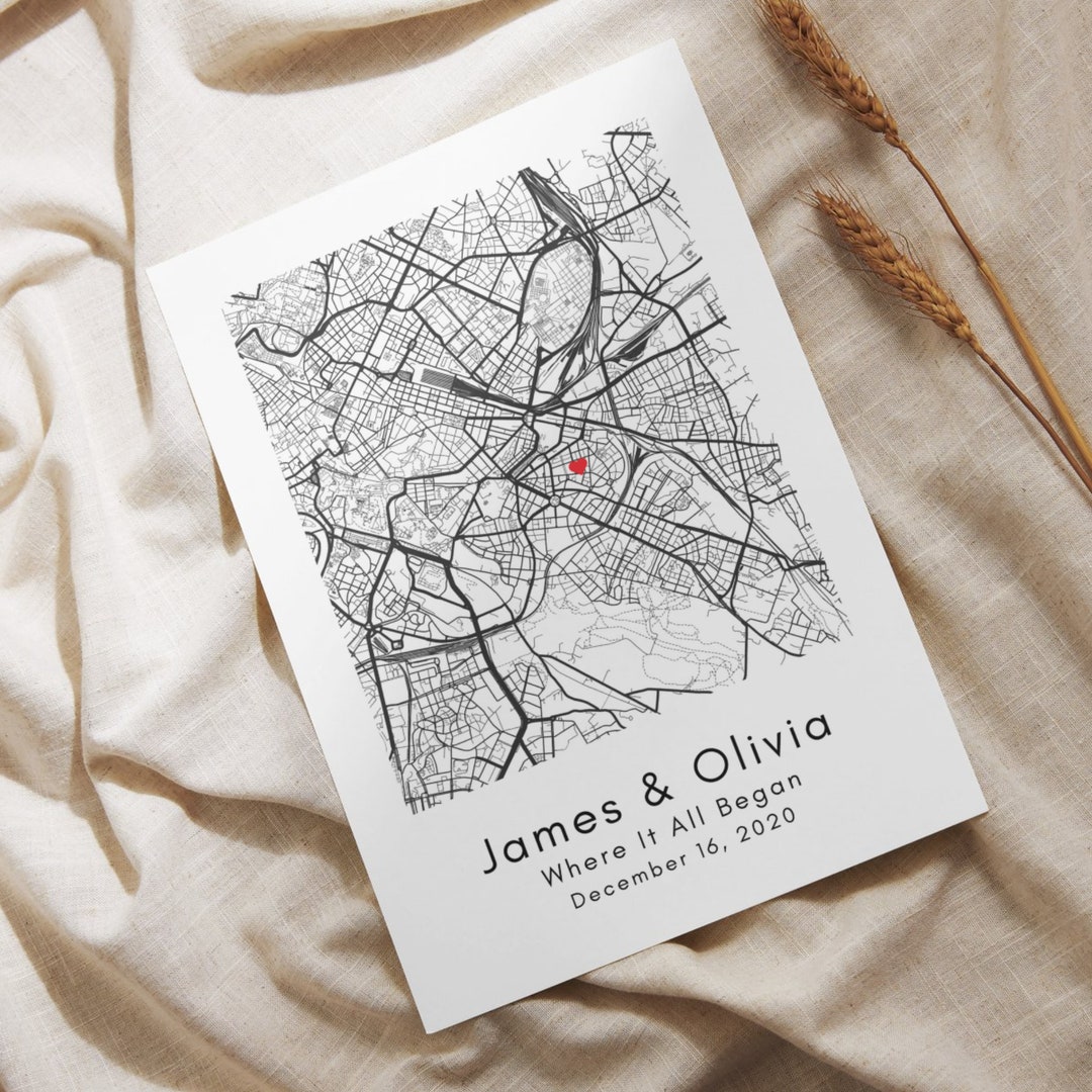 Custom Map Print | Our First Date Map | Housewarming Invitation Card ...
