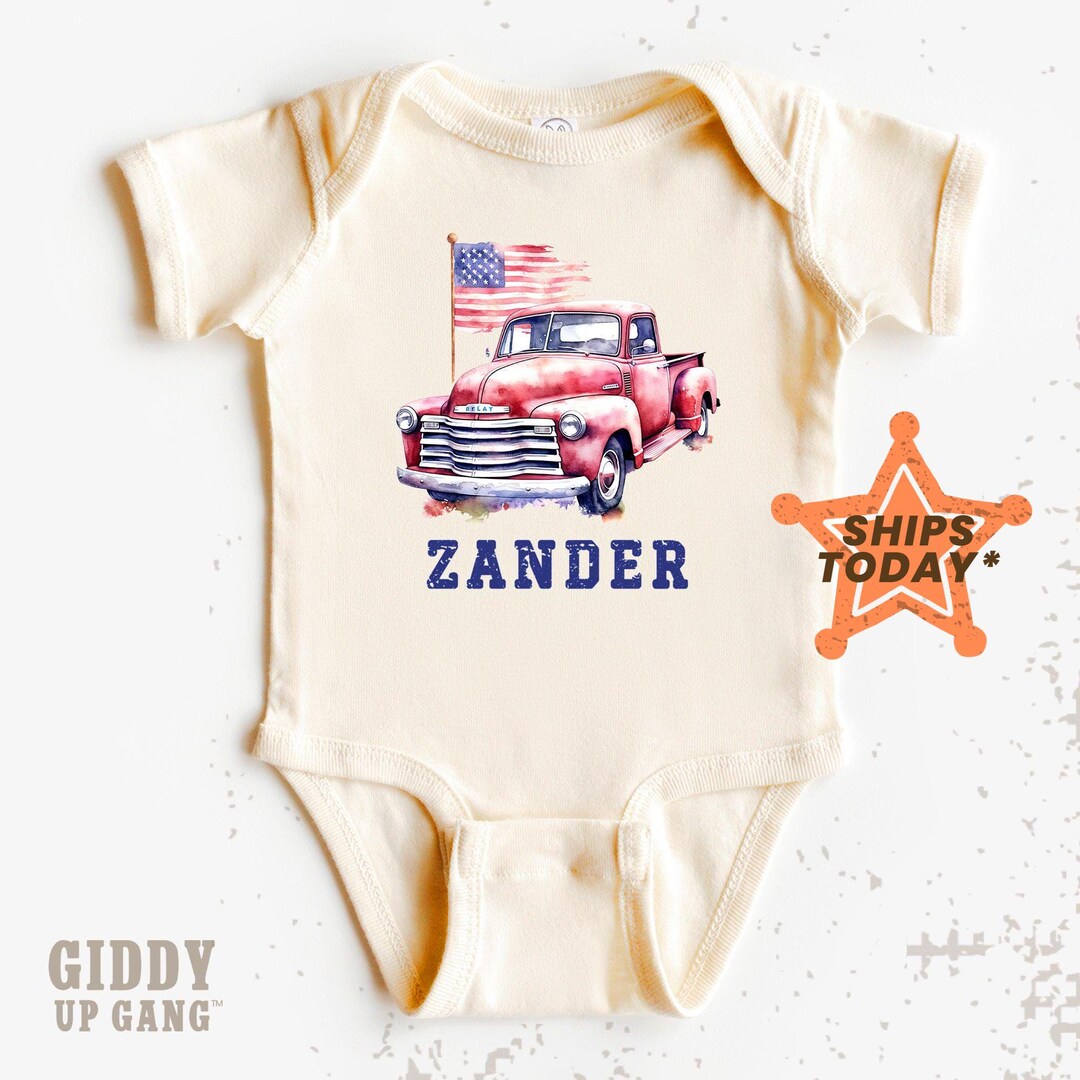 Watercolor Red Truck American Flag Shirt: Patriotic 4th of July Onesie ...