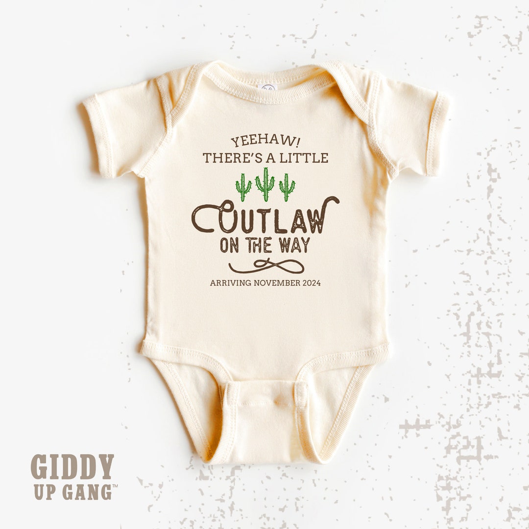 Yeehaw There's a Little Outlaw on the Way With Date Onesies® Brand, Cowboy Baby Onesies® Brand ...