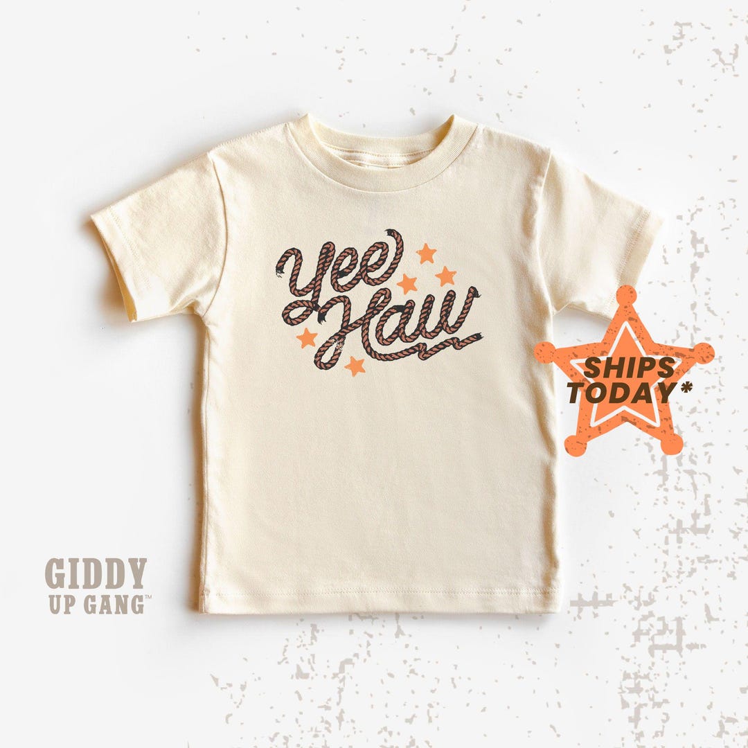 Yee Haw With Stars Shirt, Cowboy Rope Lettering Toddler Graphic Tee ...