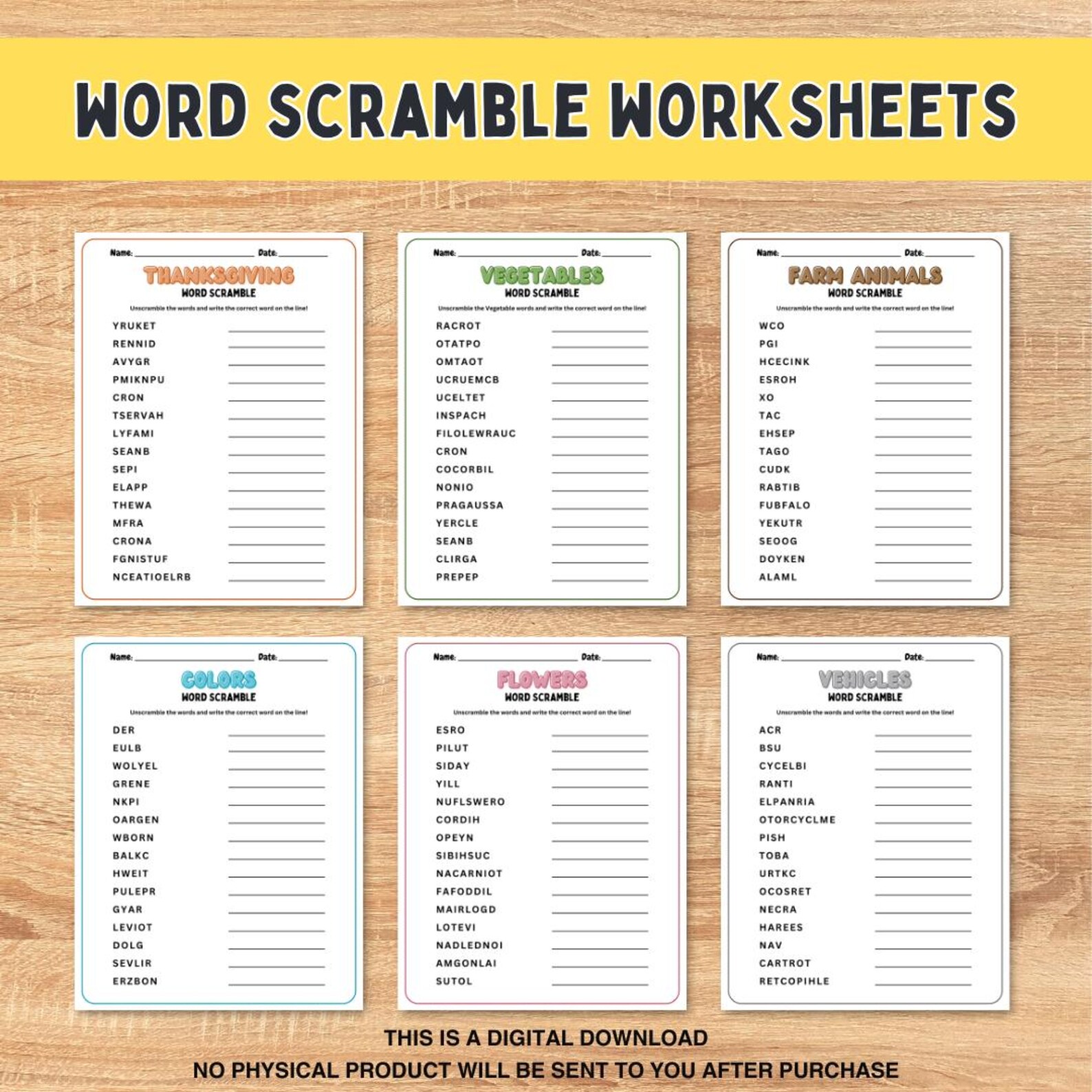 30 Word Scramble Printable Activity Worksheet, 30 Themes Word Scramble ...