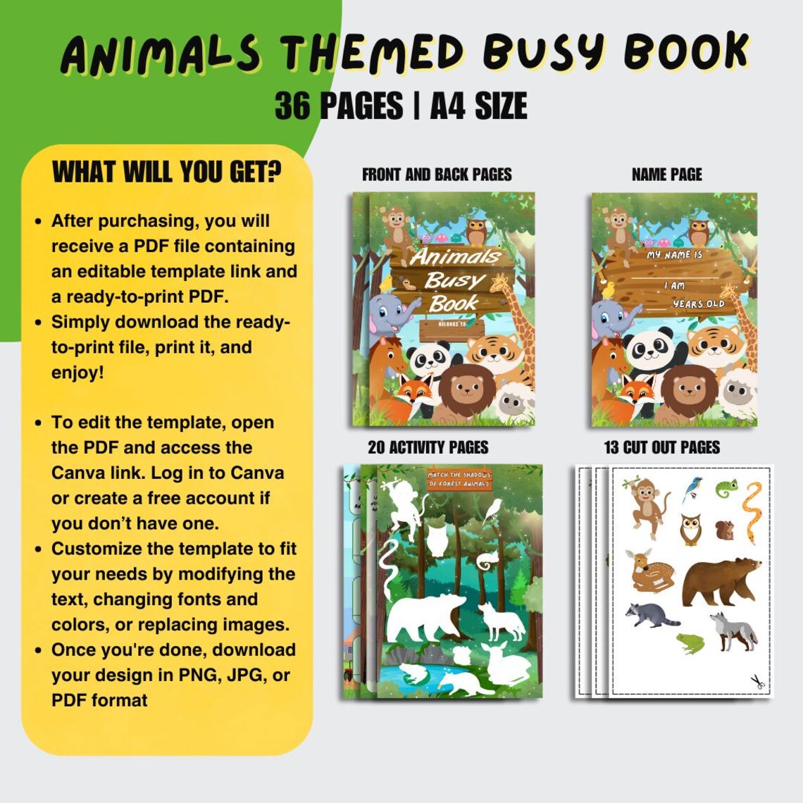 Animals Busy Book for Kids & Toddlers |canva Editable Busy Book ...