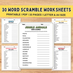 30 Word Scramble Printable Activity Worksheet, 30 Themes Word Scramble ...
