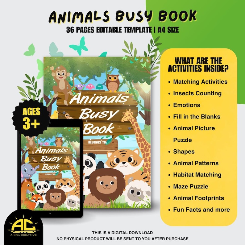 Animals Busy Book for Kids & Toddlers |canva Editable Busy Book ...