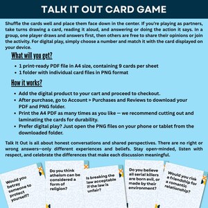 Talk It Out: Conversation Starter Card Game | Digital Download | Hot ...