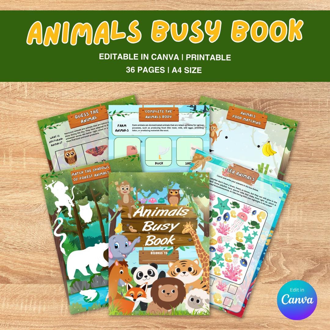 Animals Busy Book for Kids & Toddlers |canva Editable Busy Book ...