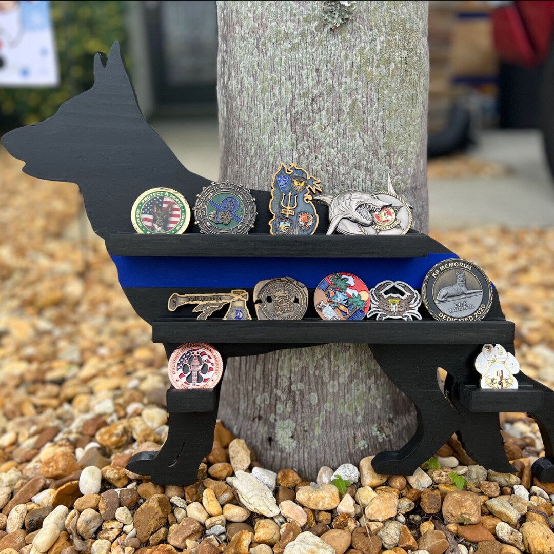 K9 Challenge Coin Display, Thin Blue Line Flag, Challenge Coin Holder ...