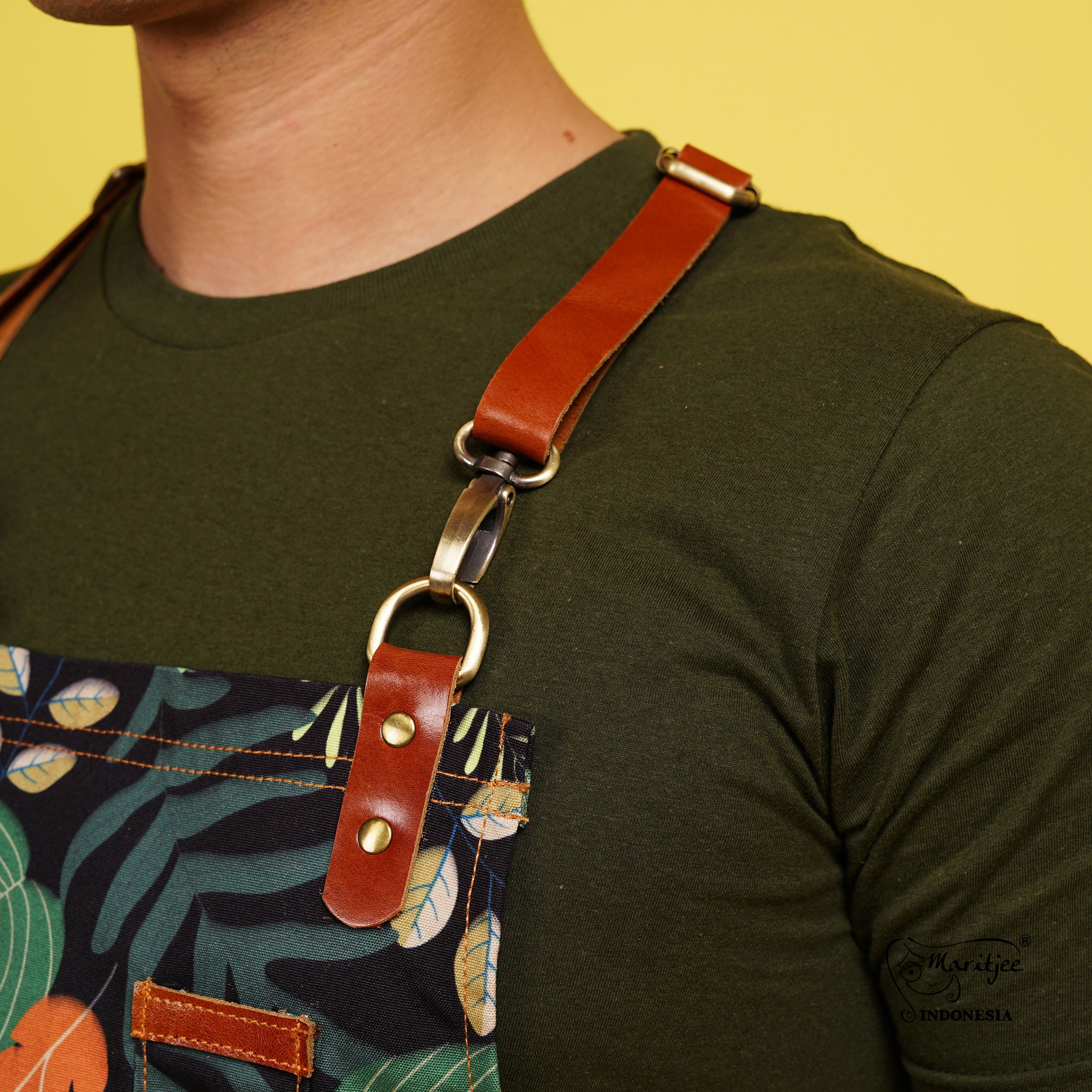 Tropical Illustration Hand Drawn Apron With Leather Pocket and ...