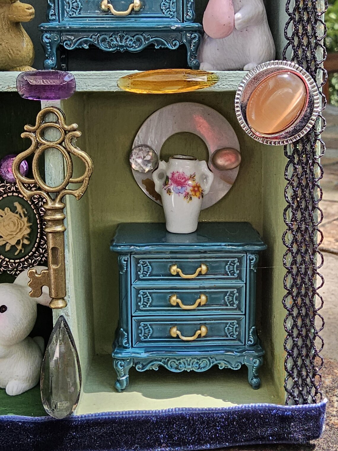 Rebellious Rabbits Diorama: Upcycled Jewelry Shadow Box, Whimsical Wall ...