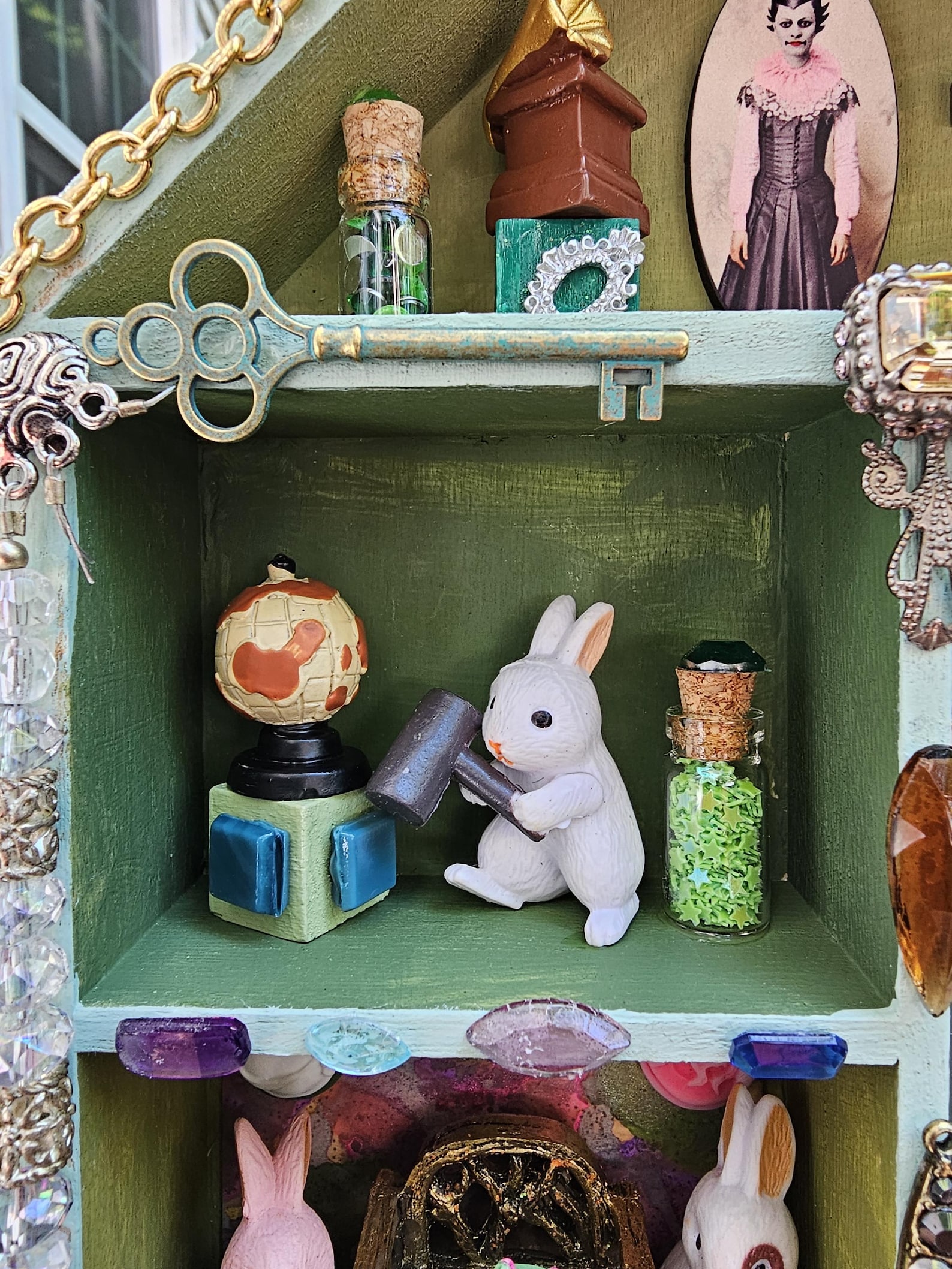 Rebellious Rabbits Diorama: Upcycled Jewelry Shadow Box, Whimsical Wall ...