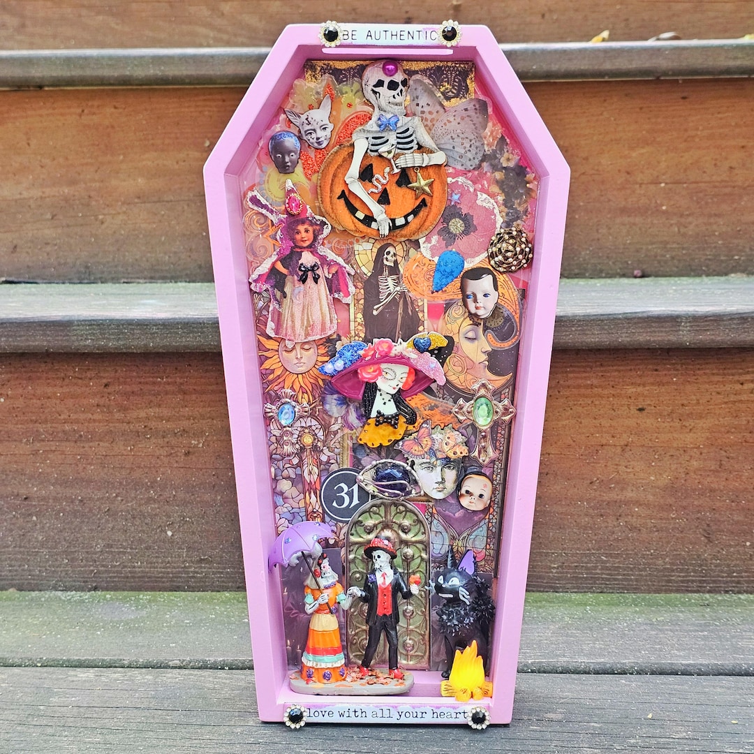 Pink Coffin Mixed Media Diorama-pink Halloween Shadow Box Casket - Etsy