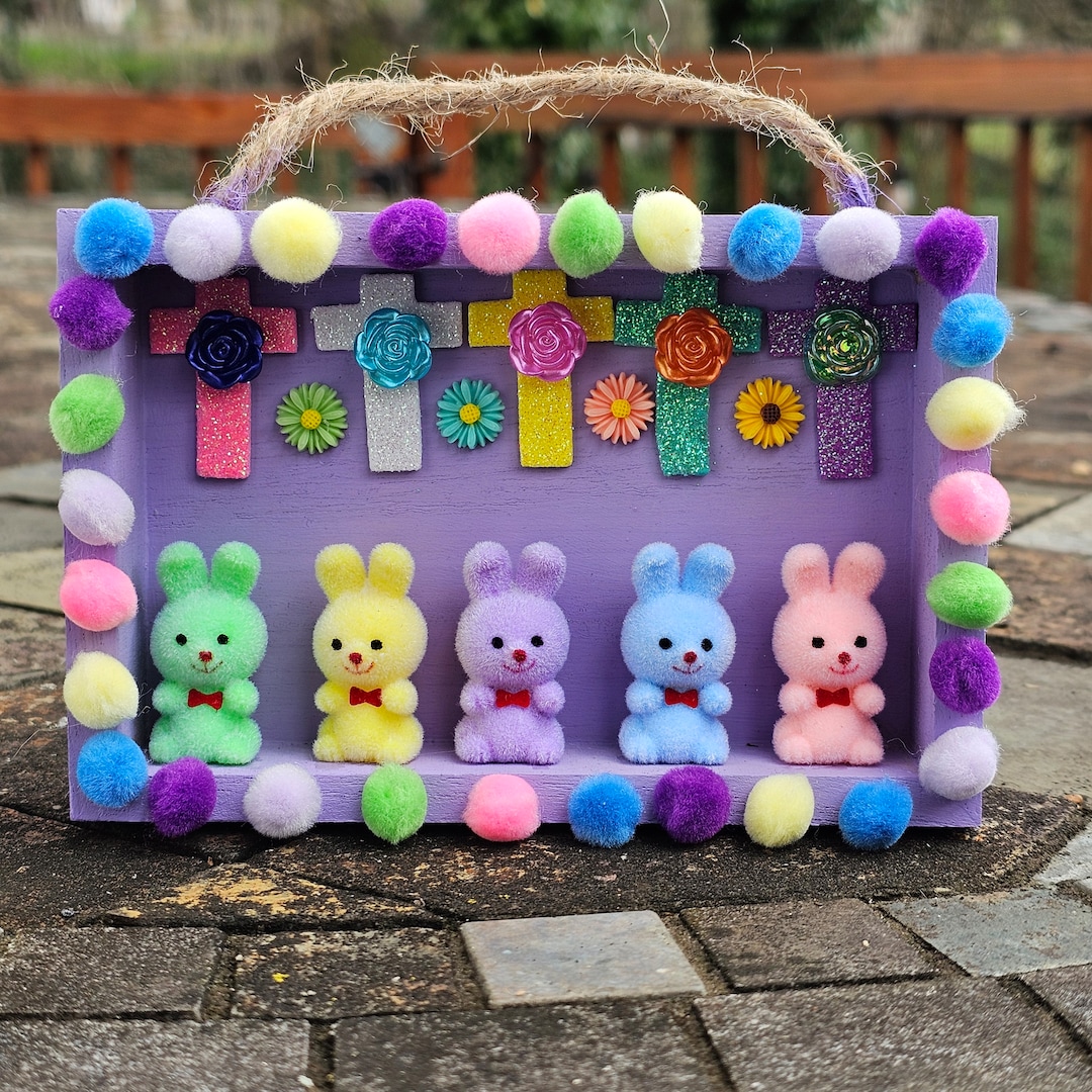 Easter Bunny Shadow Box - Assemblage Art, Mixed Media, Pastel Diorama, OOAK - Etsy