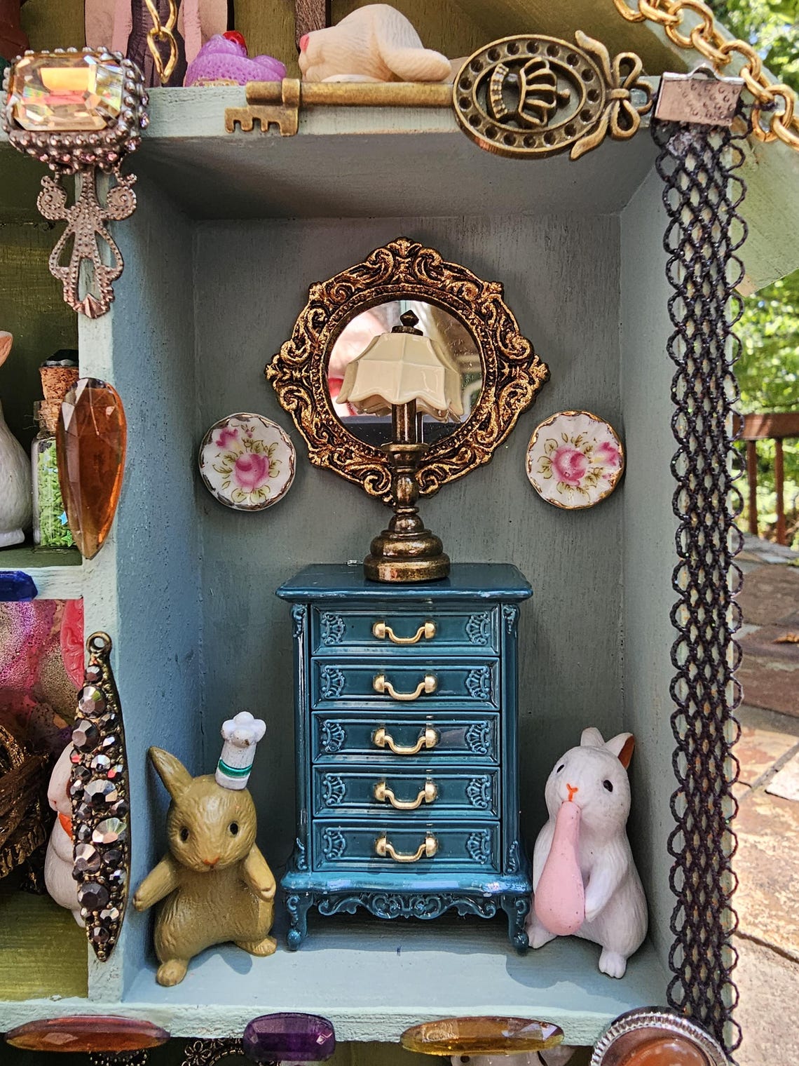 Rebellious Rabbits Diorama: Upcycled Jewelry Shadow Box, Whimsical Wall ...