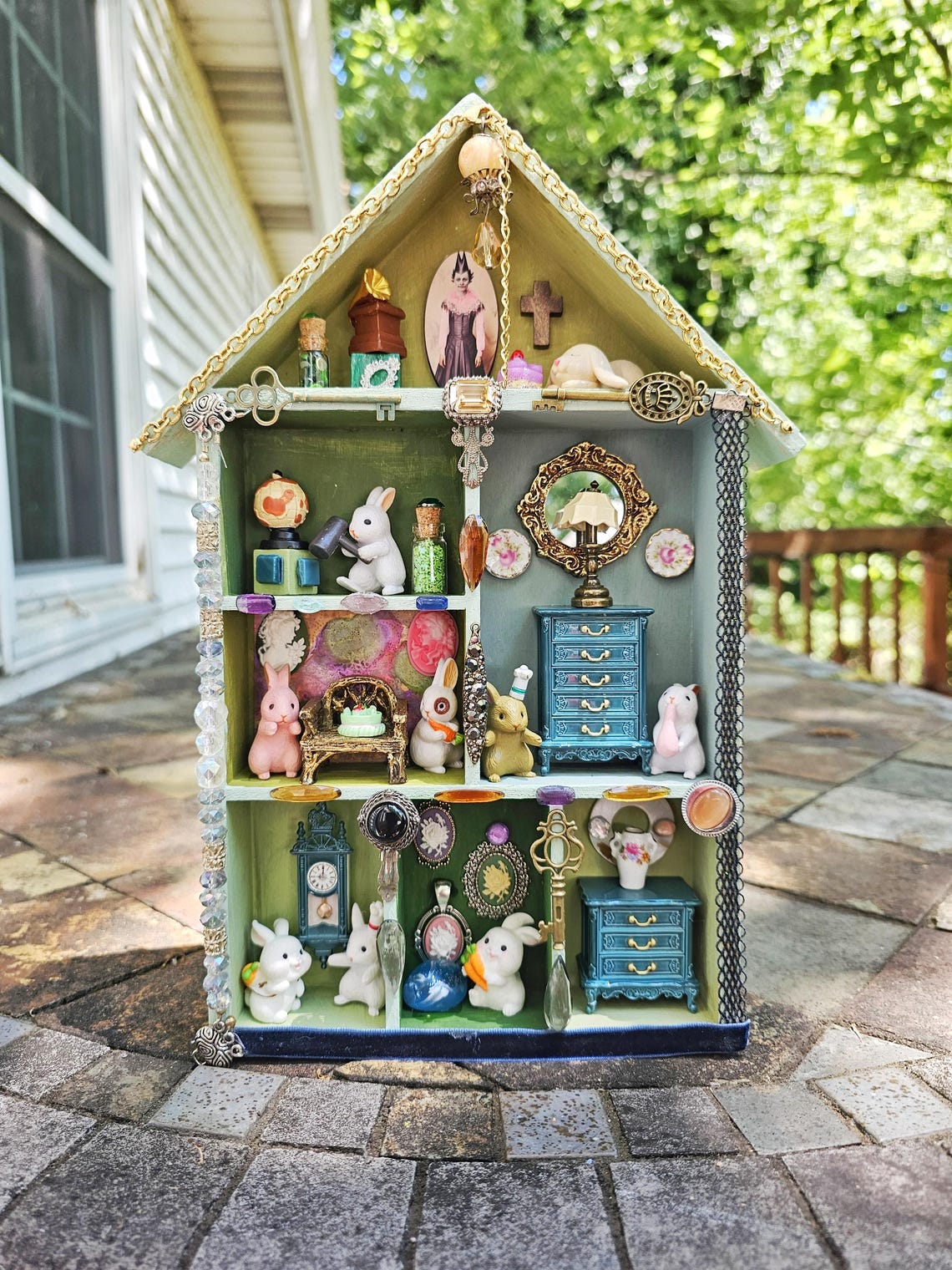 Rebellious Rabbits Diorama: Upcycled Jewelry Shadow Box, Whimsical Wall ...