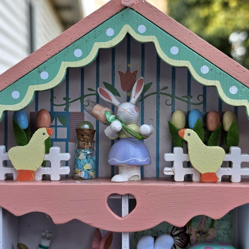Easter Bunny House Diorama-vintage Shadow Box-spring Wall Art-rabbits ...