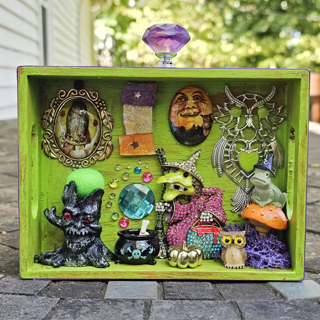Green Witch's Brew Shadow Box-diorama-owls-frog-halloween Decor ...