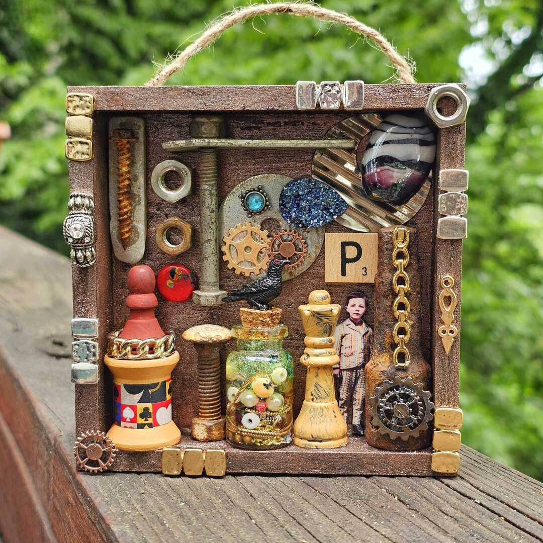 Steampunk Diorama Shadow Box – Upcycled Tools - Chess Piece Art - Etsy