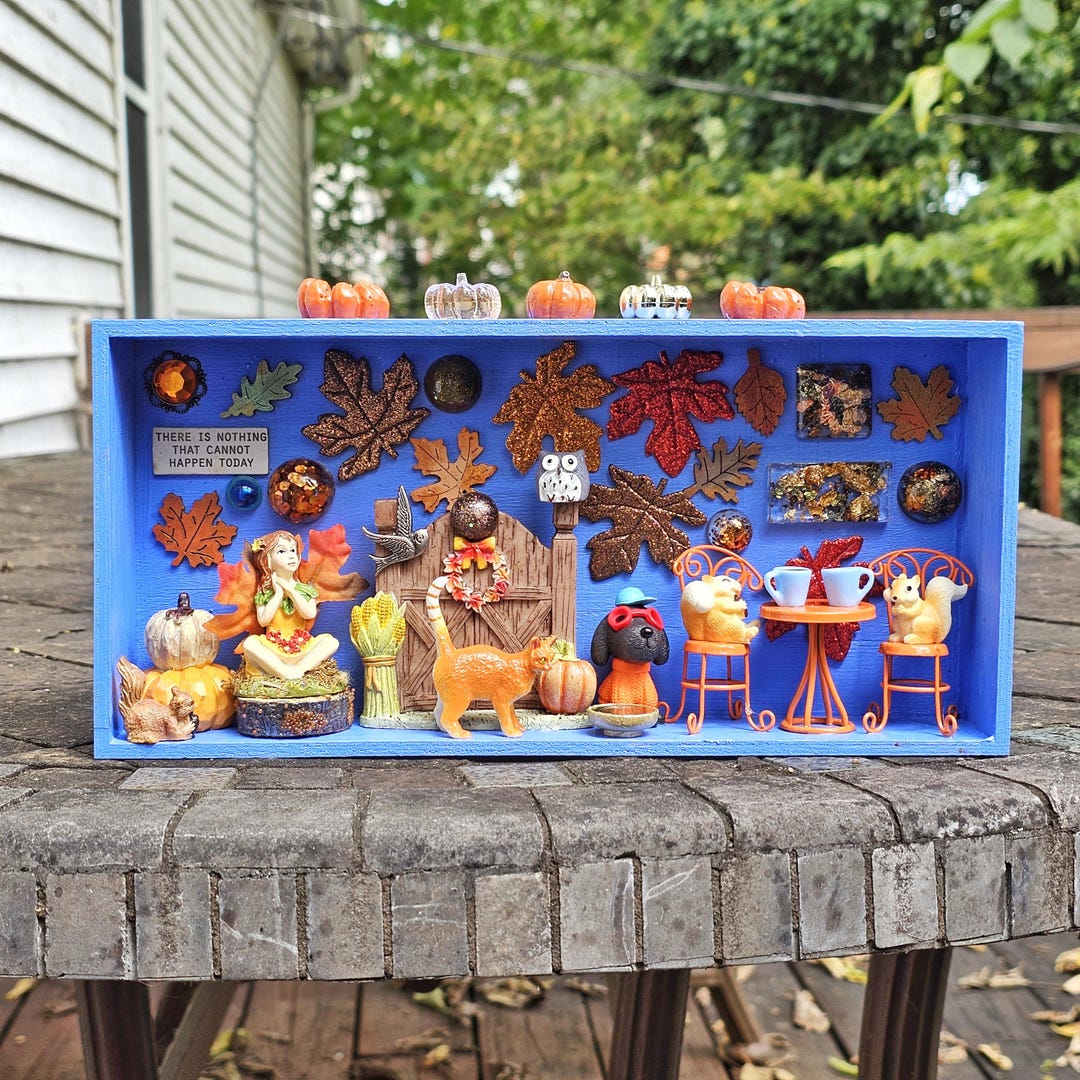 Autumn Bistro Diorama-animal Art Assemblage-coffee Shop Scene Shadow ...