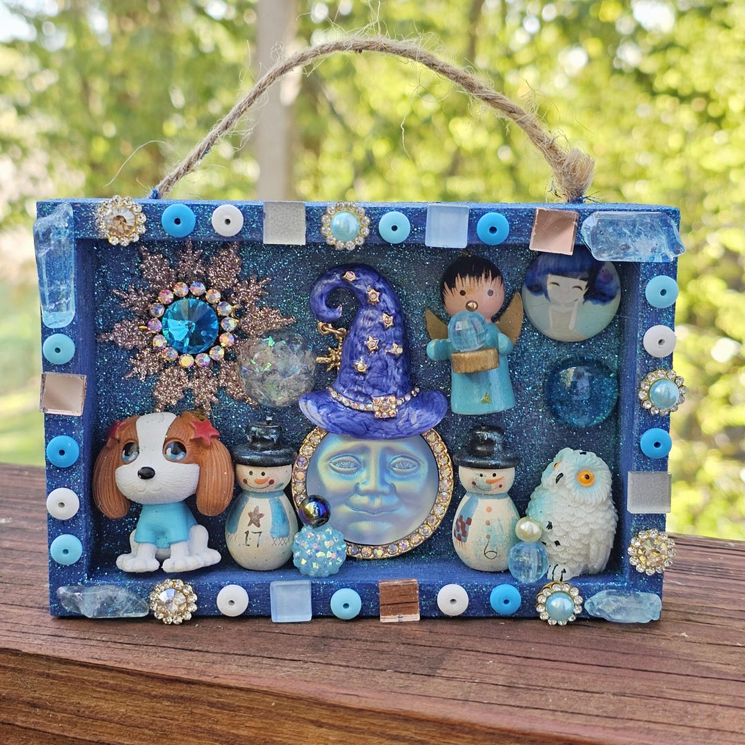 Winter Moon Man Diorama-man in the Moon Art Assemblage-shadow Box Wall ...