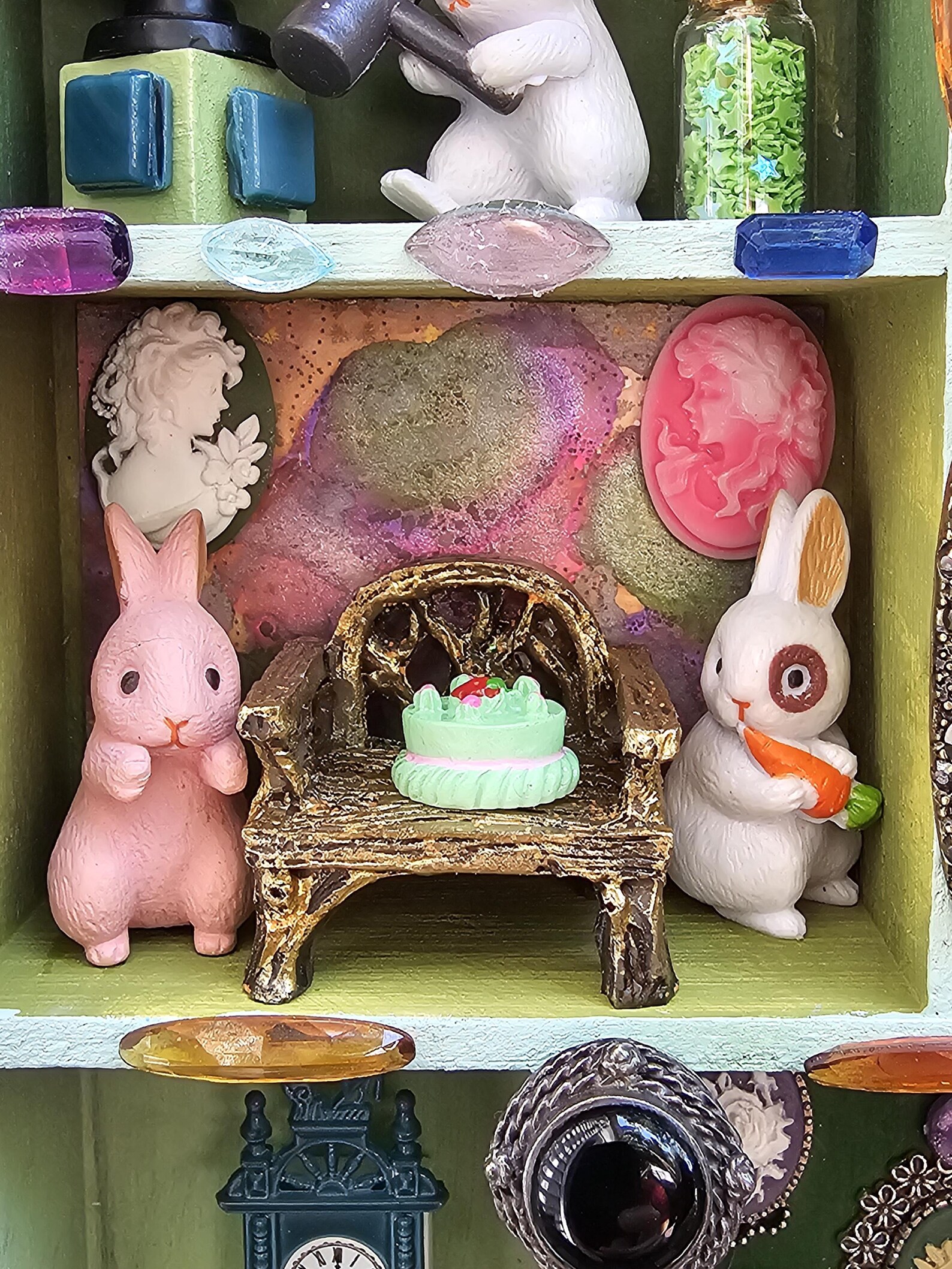 Rebellious Rabbits Diorama: Upcycled Jewelry Shadow Box, Whimsical Wall ...