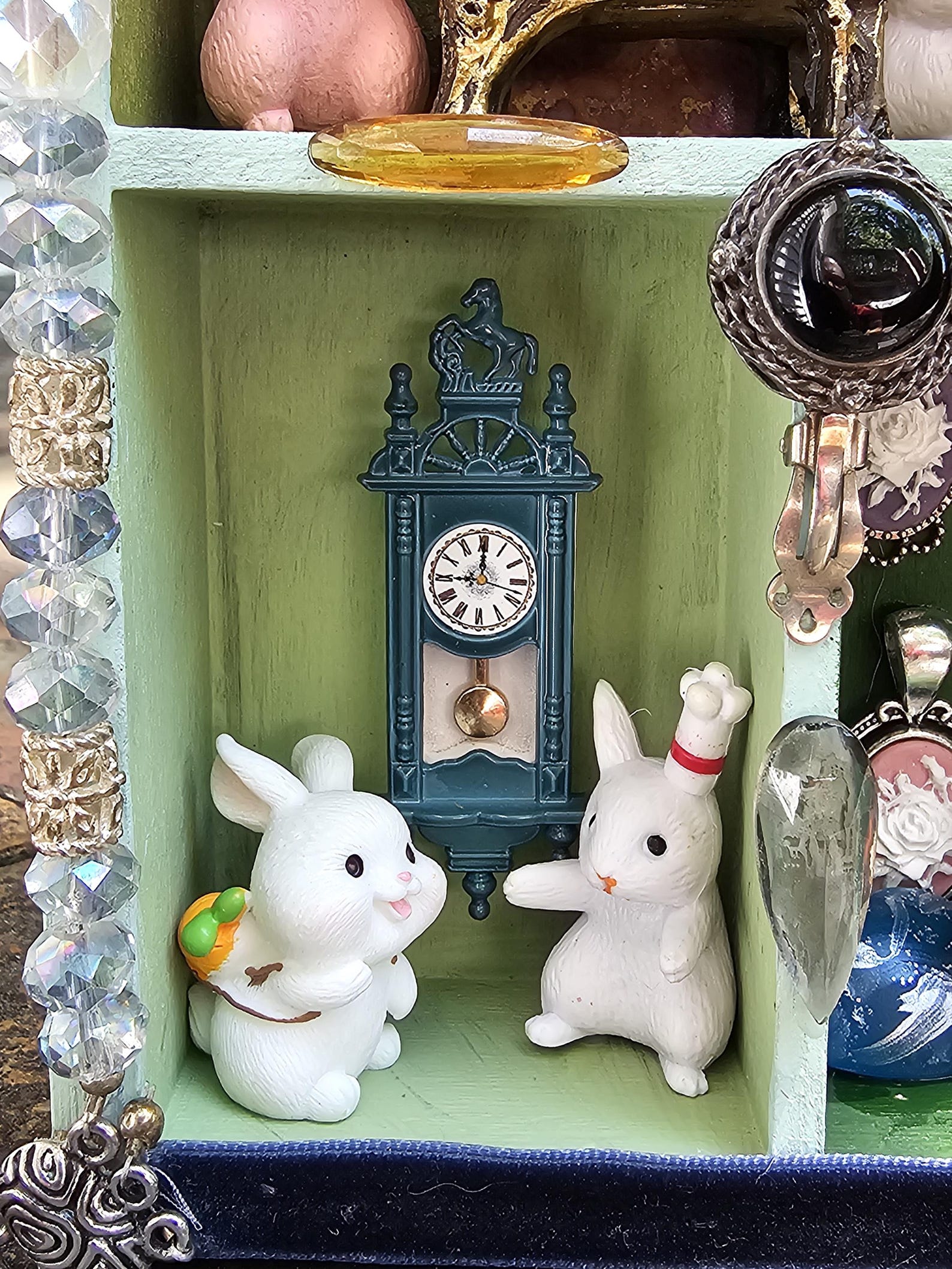 Rebellious Rabbits Diorama: Upcycled Jewelry Shadow Box, Whimsical Wall ...