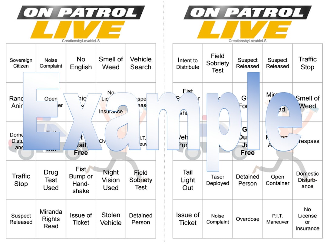 On Patrol Live Bingo Cards - Etsy