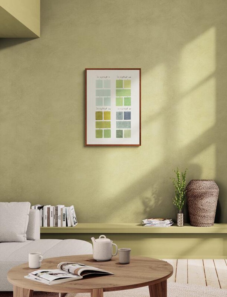 Antique Color Chart Art Print | Vintage Watercolor Guide in Blue, Green ...