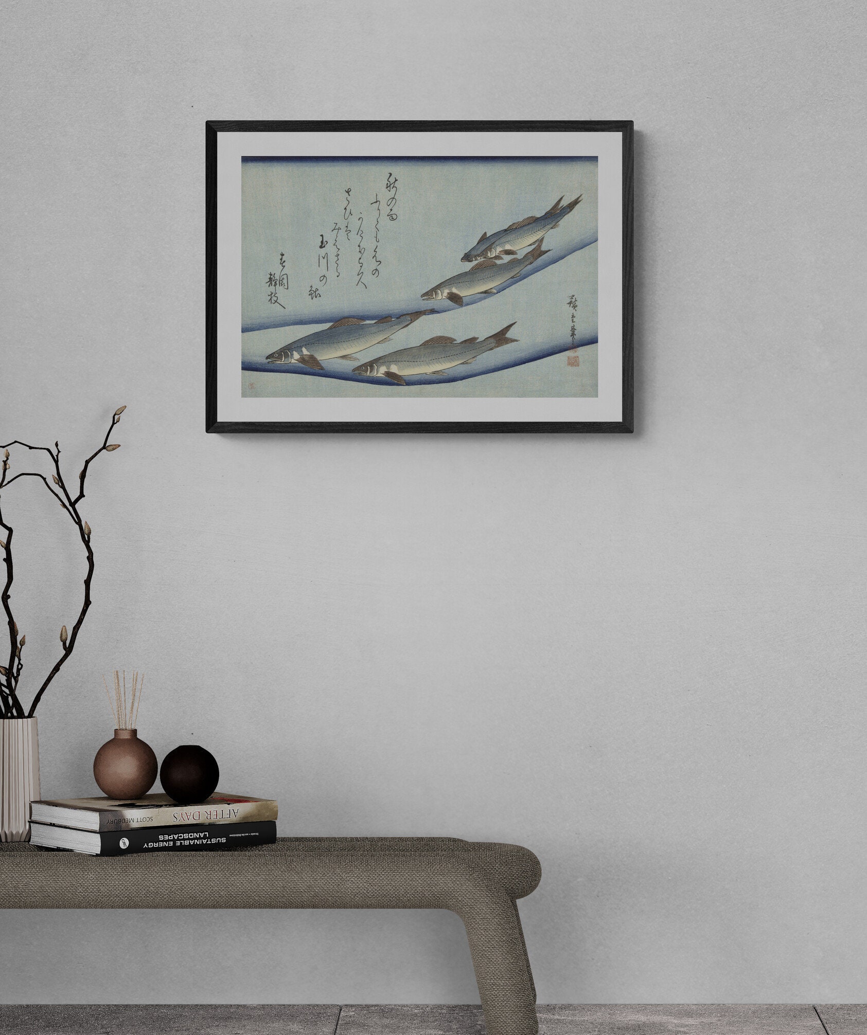 Five Trout Fish With Tama River Poem by Hiroshige Utagawa 1830 1840 ...