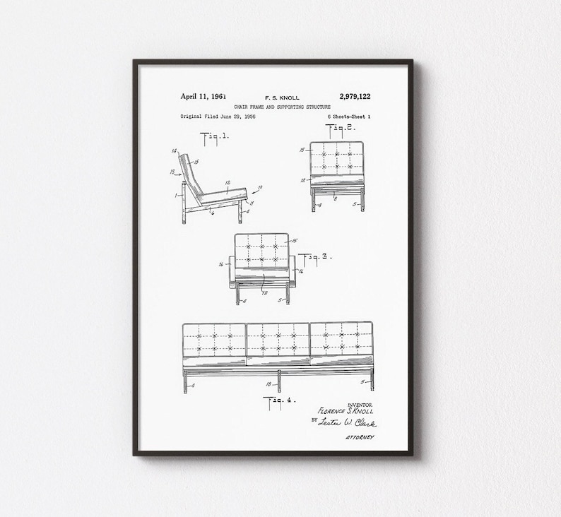 Florence Knoll Chair Patent Print: Mid-century Modern Art (digital ...