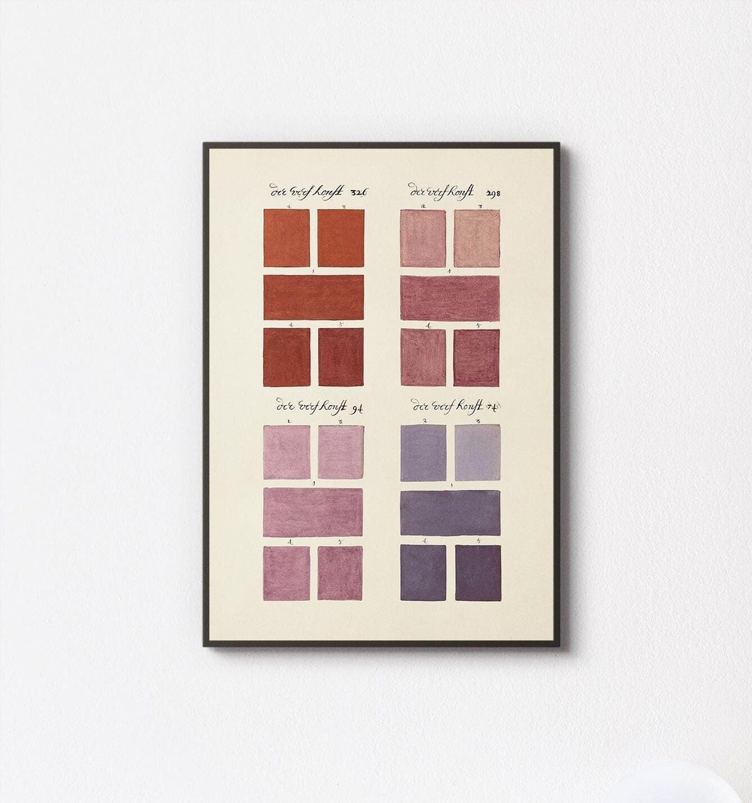 Antique Color Chart, Red, Pink, Purple, and Violet by A. Boogert, 1692 ...