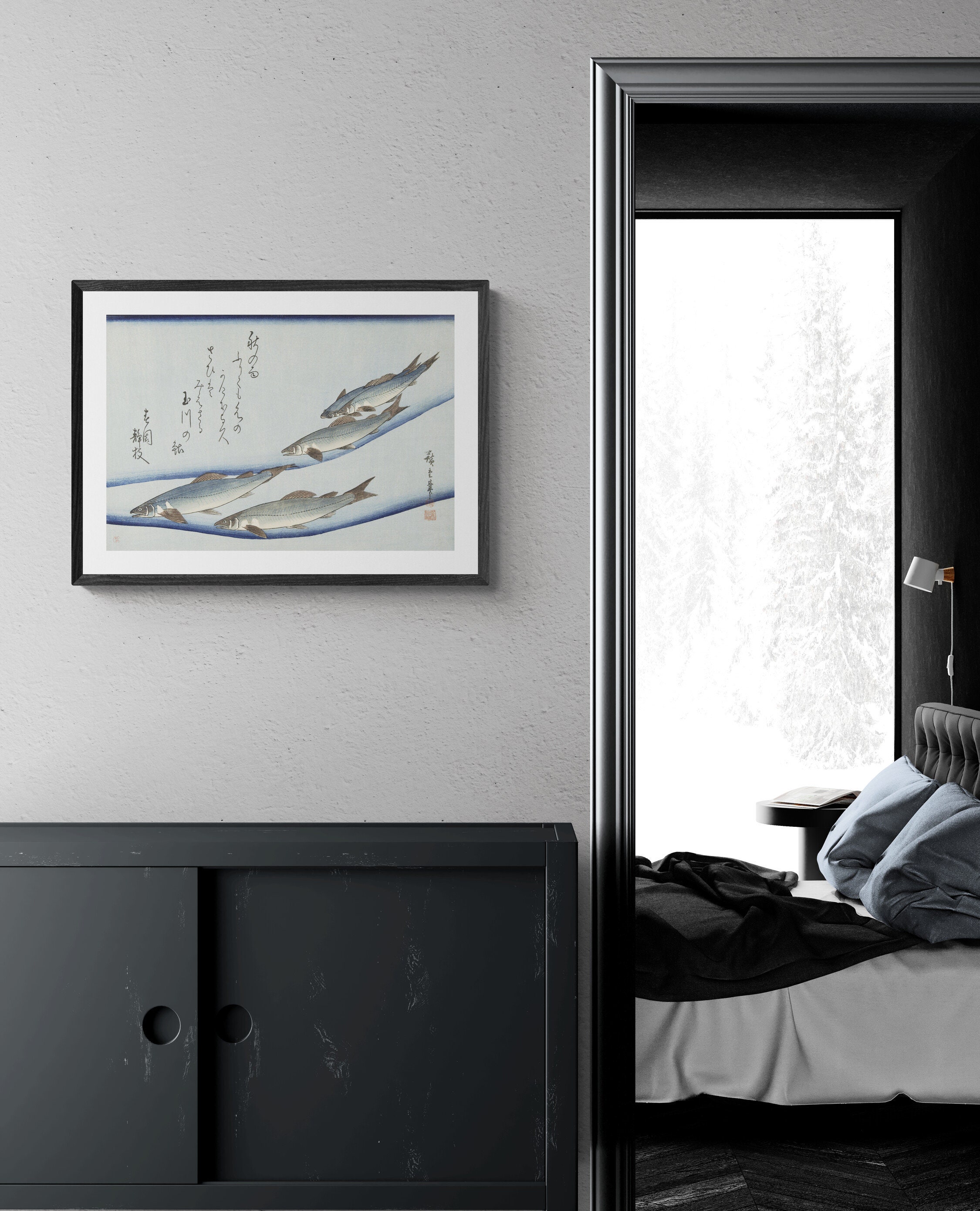 Five Trout Fish With Tama River Poem by Hiroshige Utagawa 1830 1840 ...