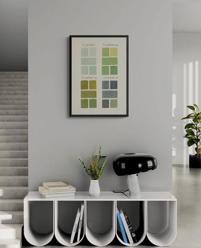 Antique Color Chart Art Print | Vintage Watercolor Guide in Blue, Green ...