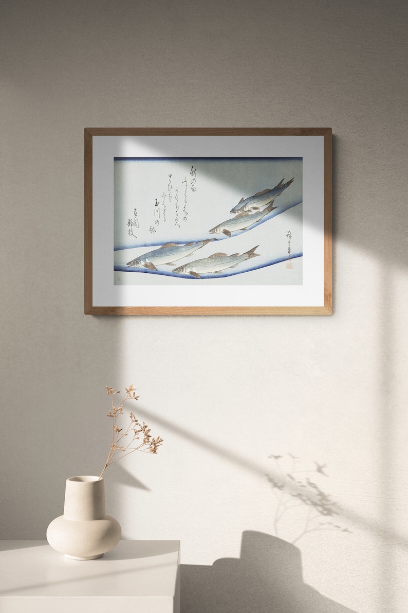 Five Trout Fish With Tama River Poem by Hiroshige Utagawa 1830 1840 ...