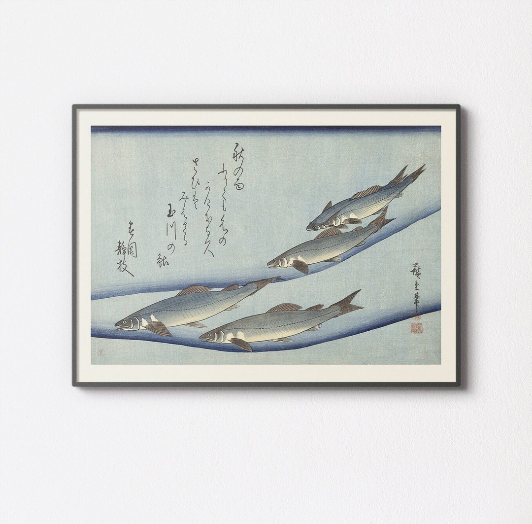 Five Trout Fish With Tama River Poem | by Hiroshige Utagawa 1830 -1840 ...