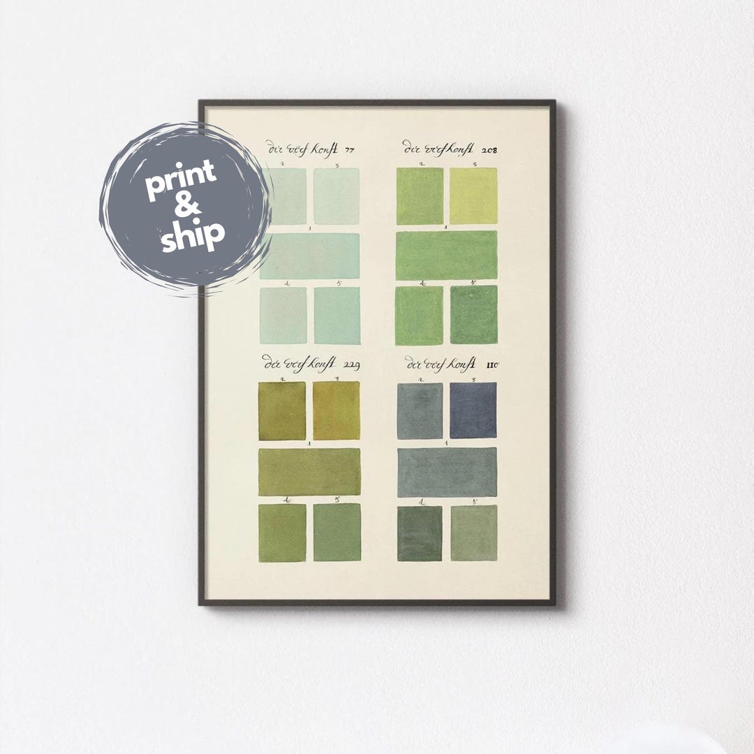 Antique Color Chart Art Print | Vintage Watercolor Guide in Blue, Green ...