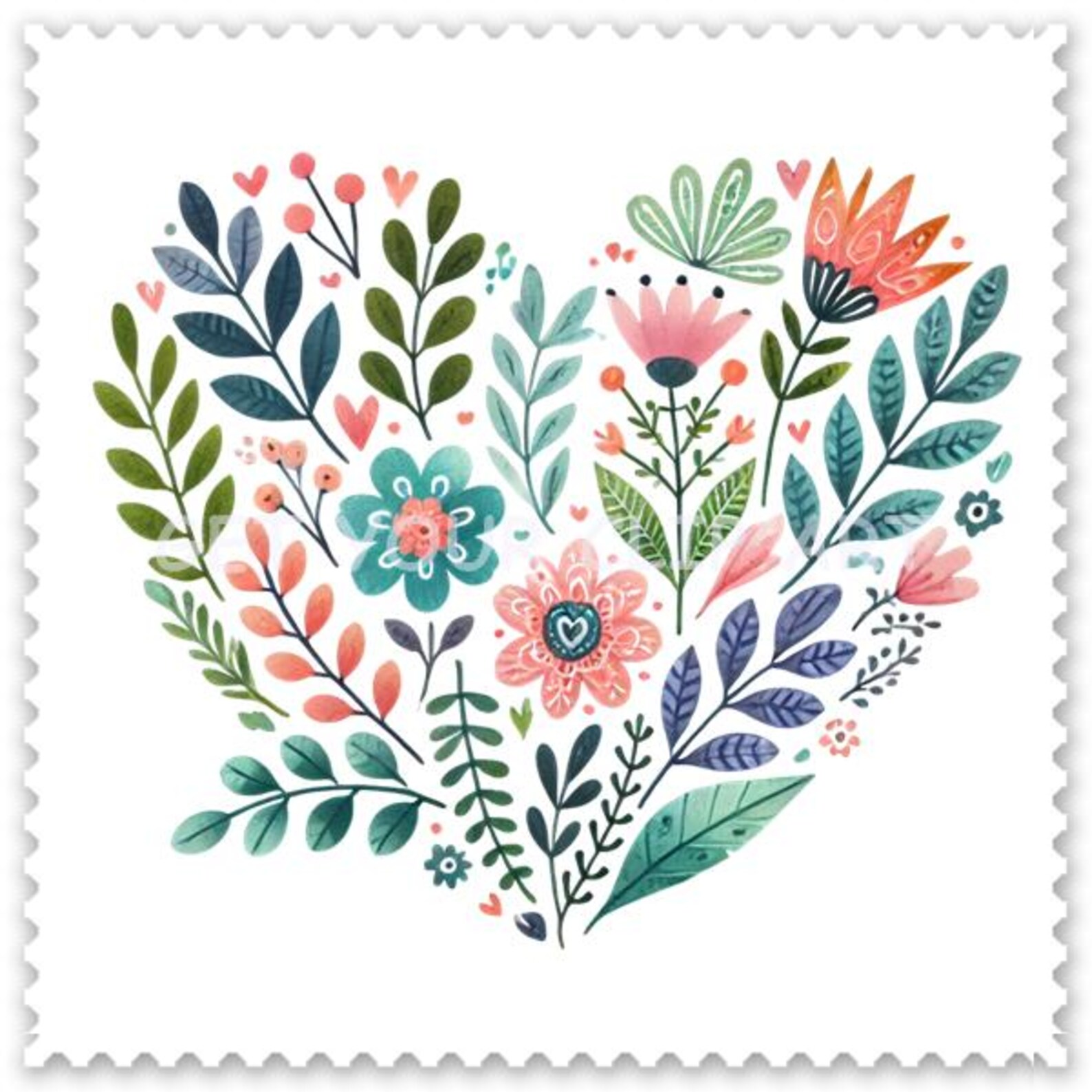Boho Flora Heart Watercolor Clip Art 15 PNG Files 2000x2000px ...