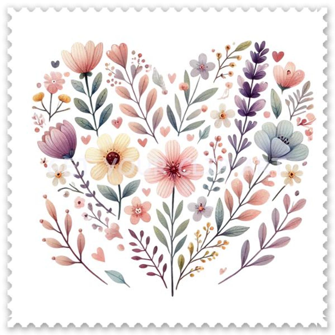 Boho Flora Heart Watercolor Clip Art 15 PNG Files 2000x2000px ...