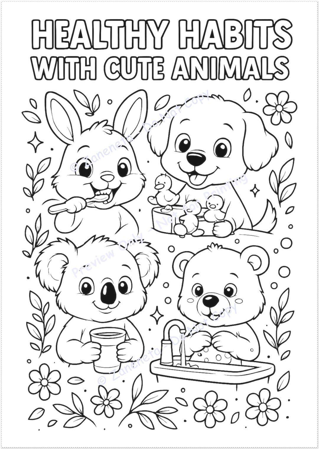 Healthy Habits Coloring Pages for Kids – Cute Animals Routine Book ...