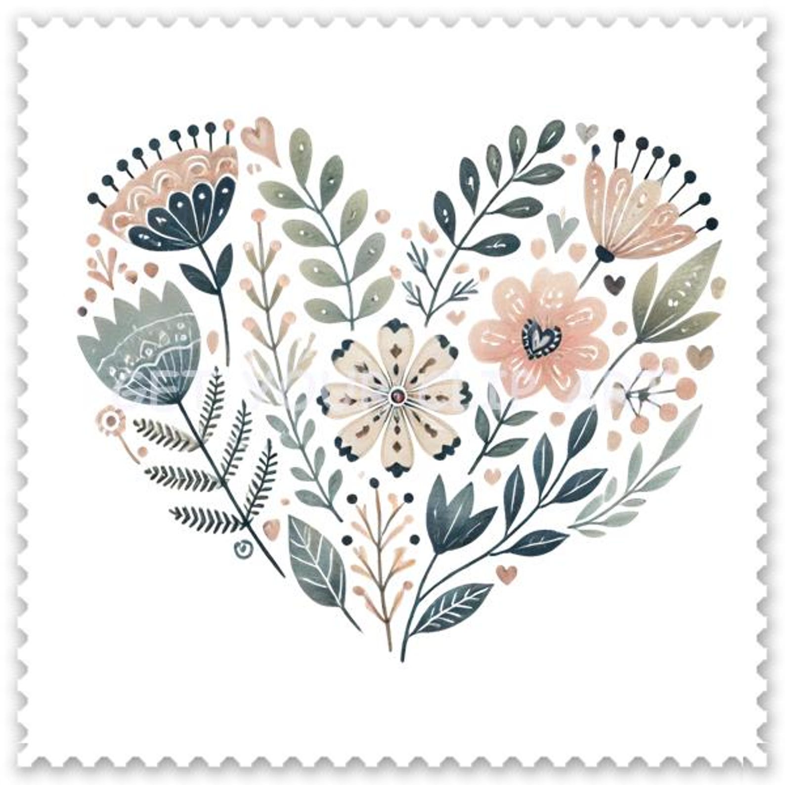 Boho Flora Heart Watercolor Clip Art 15 PNG Files 2000x2000px ...