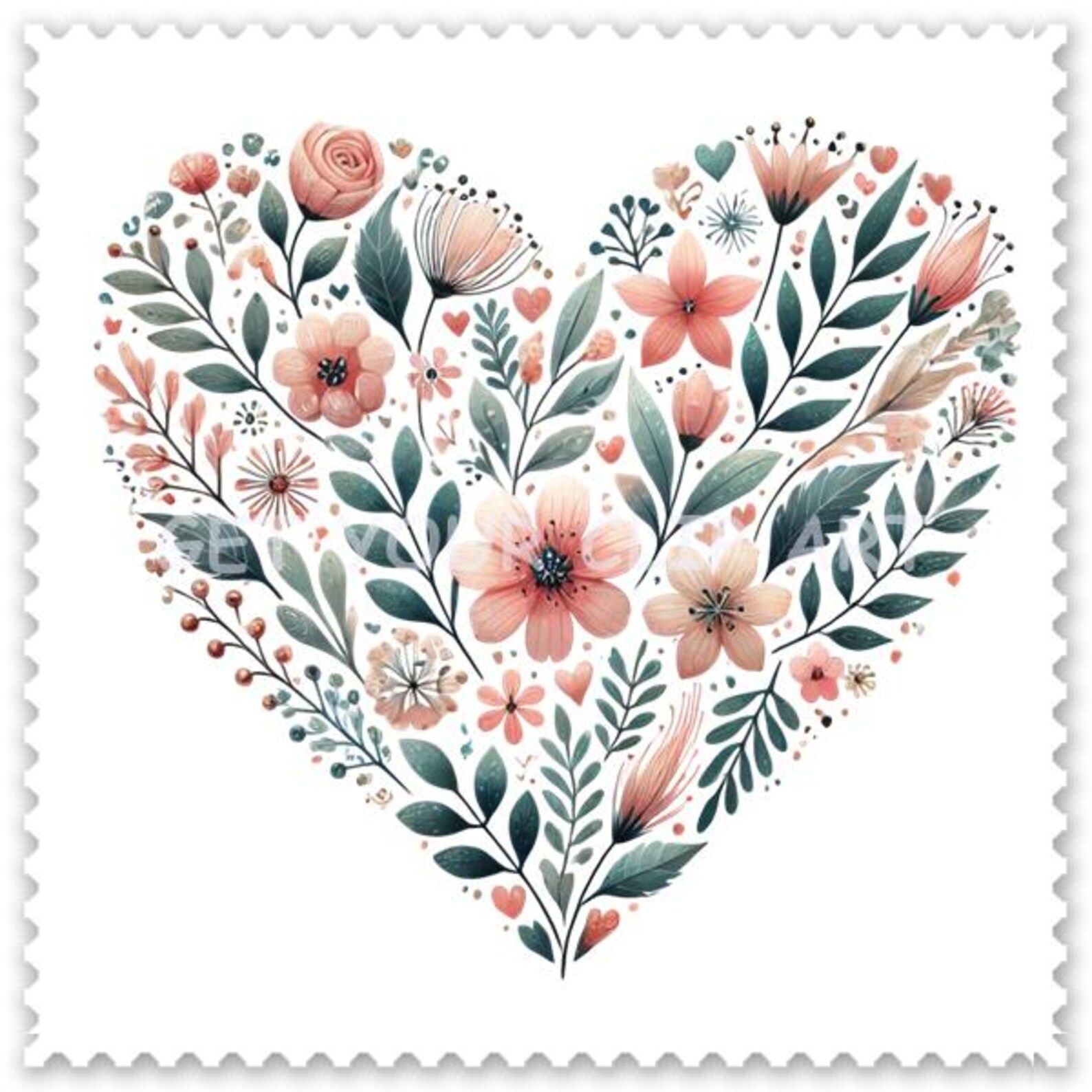 Boho Flora Heart Watercolor Clip Art 15 PNG Files 2000x2000px ...