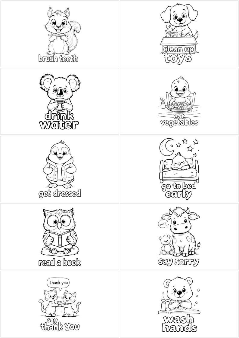 Healthy Habits Coloring Pages for Kids – Cute Animals Routine Book ...