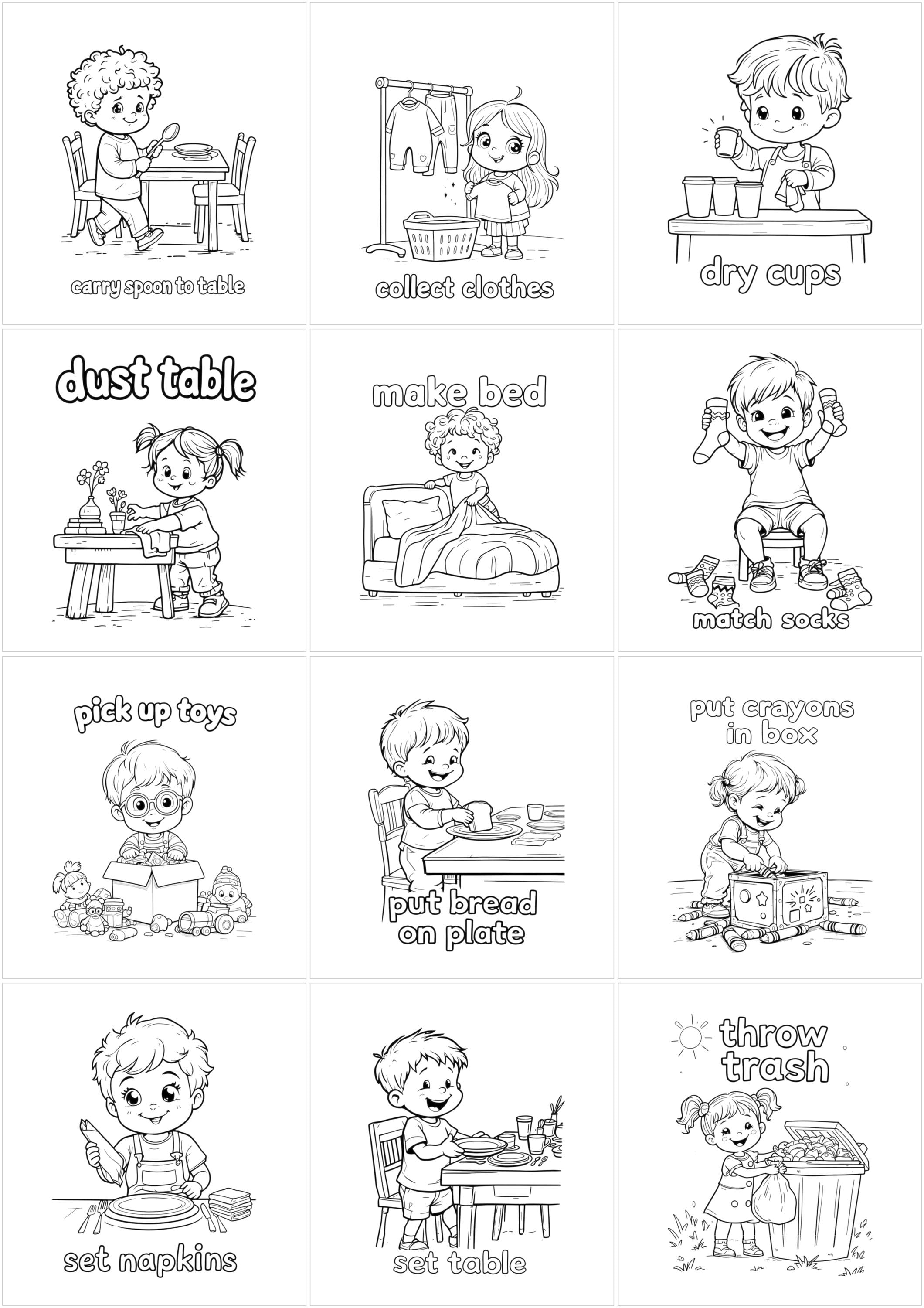 My First Chores Coloring Book – Set 2 Kitchen & Daily Life | Printable ...