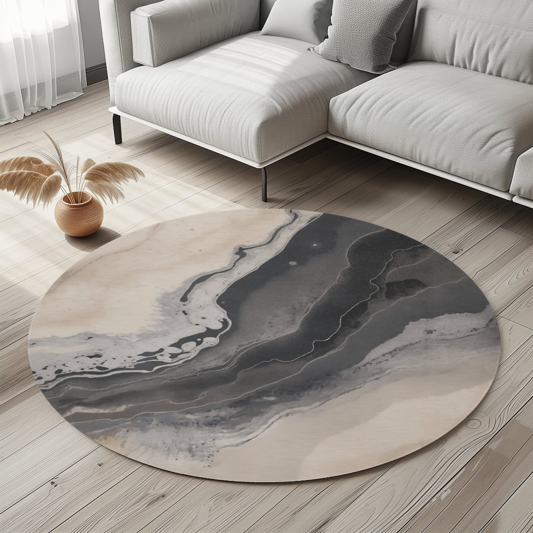 Round Area Rug Abstract Design Rug Grey Round Carpet for Home Living ...