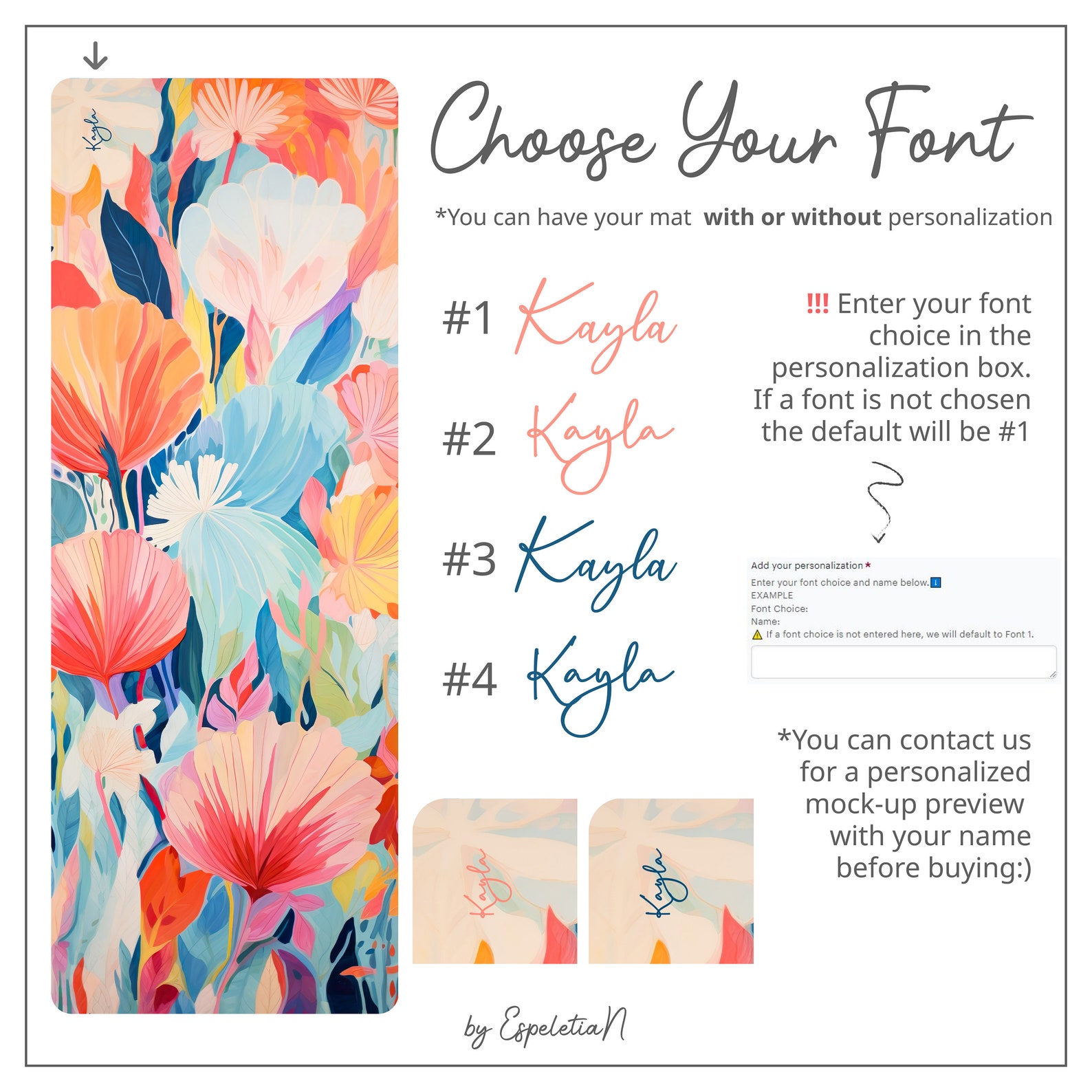Abstract Floral Yoga Mat Personalized Gift Yoga Teacher Friend Gift for ...