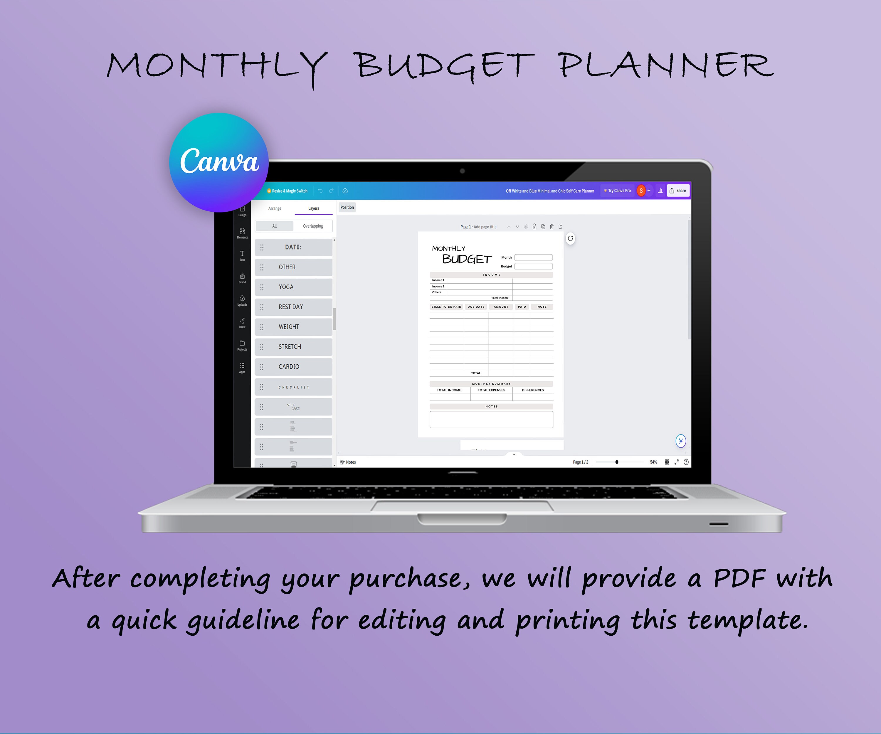 Monthly Budget Planner Editable Budget Planner Template, Your Budget ...