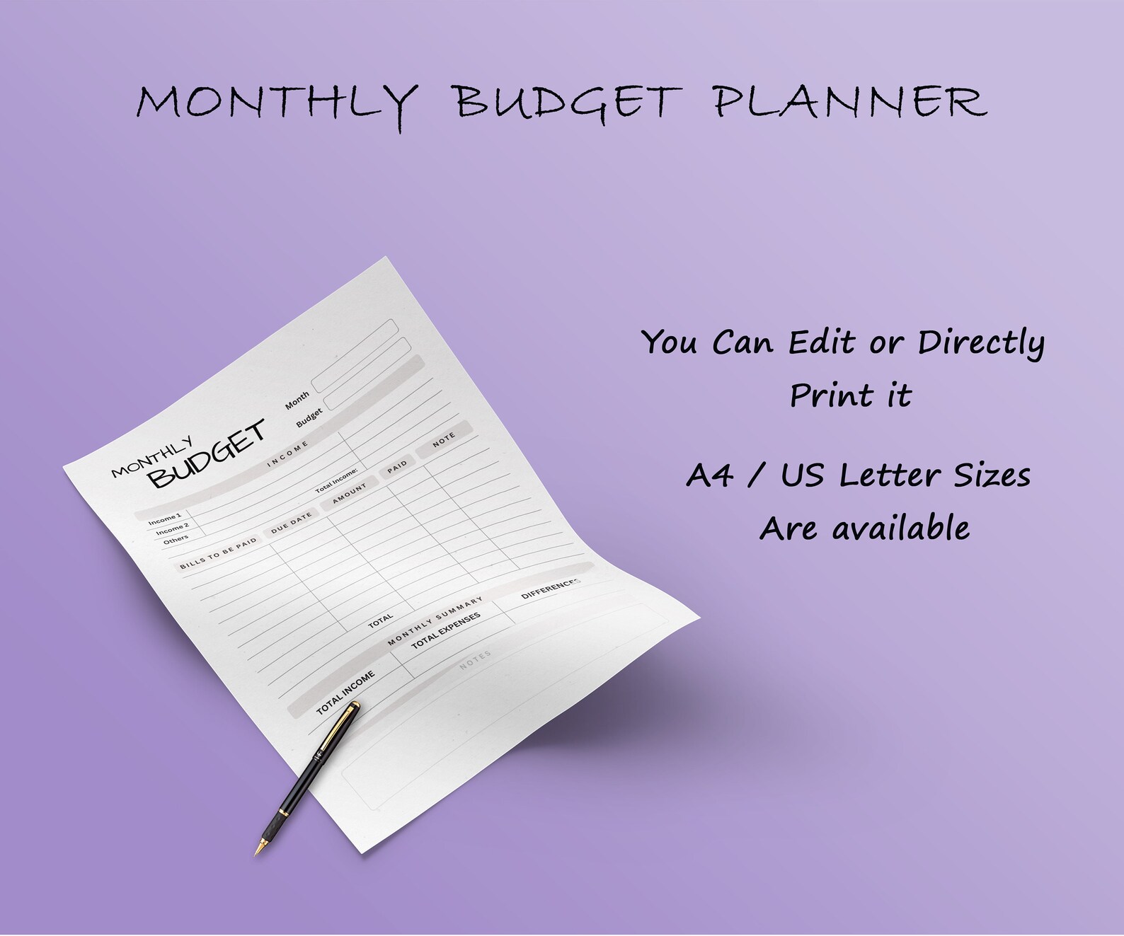 Monthly Budget Planner Editable Budget Planner Template, Your Budget ...
