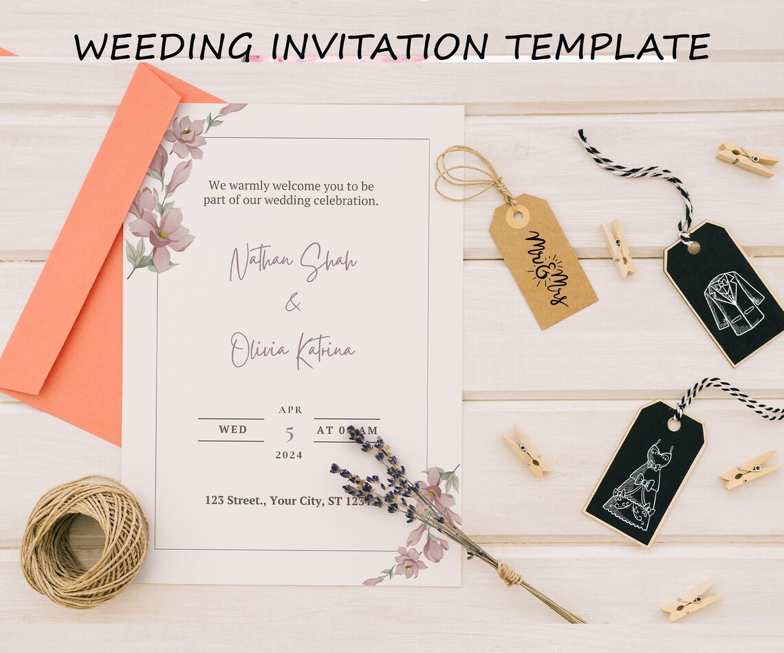Simple Weeding Invitation Template Editable Weeding Invitation Template ...